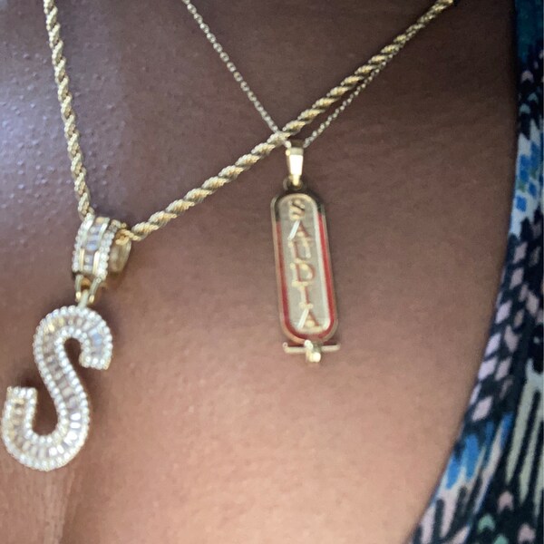 14K Gold Cartouche Name Necklace, Custom Cartouche Name Necklace, Gold ...