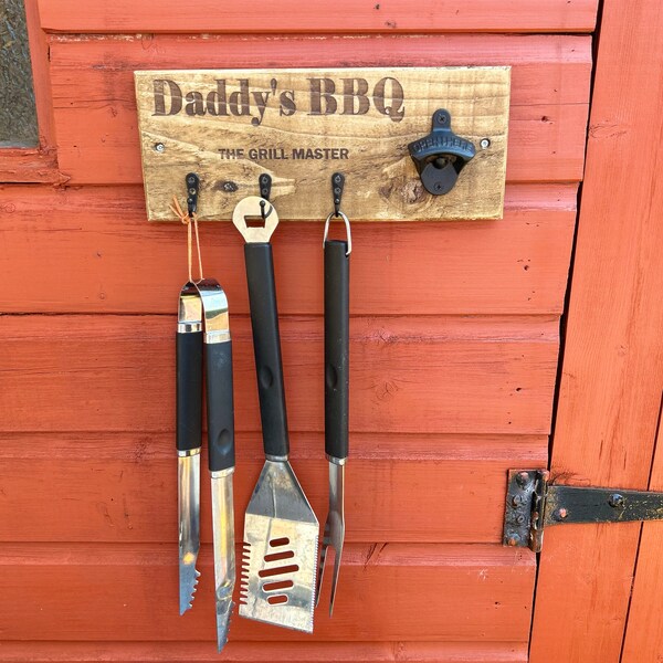 Personalised Bbq Tool Holder Sign With Hooks. Bbq Tool Hanger. Bottle Opener. Bbq Gifts. - Etsy UK
