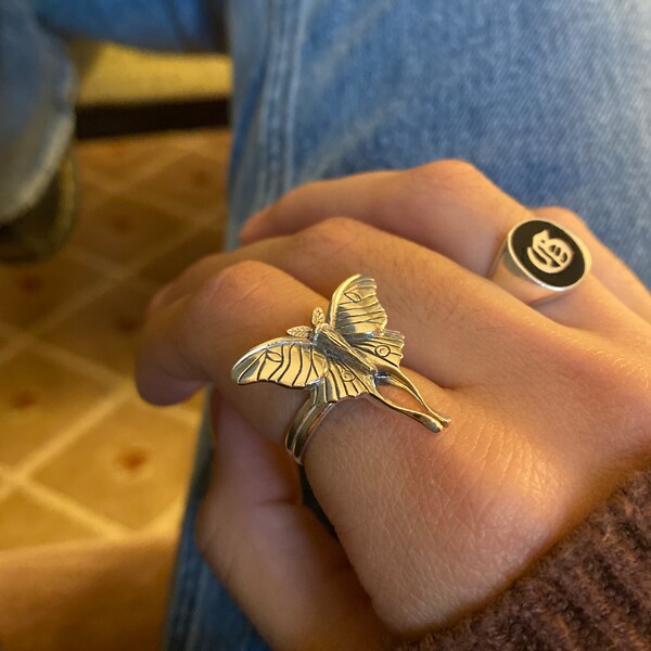 Luna Moth Ring, Moth Ring, Sterling Silver Ring, Silver Moth Ring, Luna ...