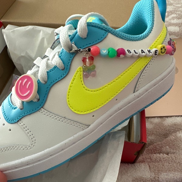 Original Custom Name Shoe Charm | Beaded Shoe Chain | Rainbow Beaded ...