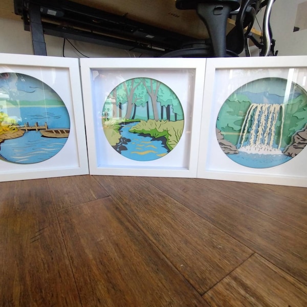 3D River, Lake, Waterfall Shadow Box Templates: Paper Cut SVG (digital ...