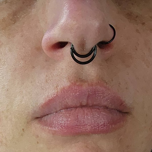 Double Septum Ring, Crescent Moon Hoop, Daith Hoop, Hinged Clicker Hoop ...