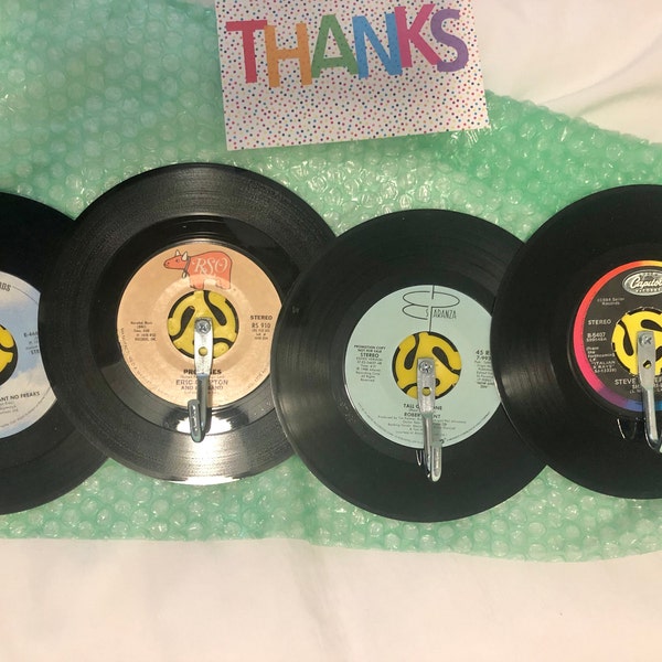 Upcycled 45 Record Rack Featuring Three 7" Vinyl Records With Heavy ...