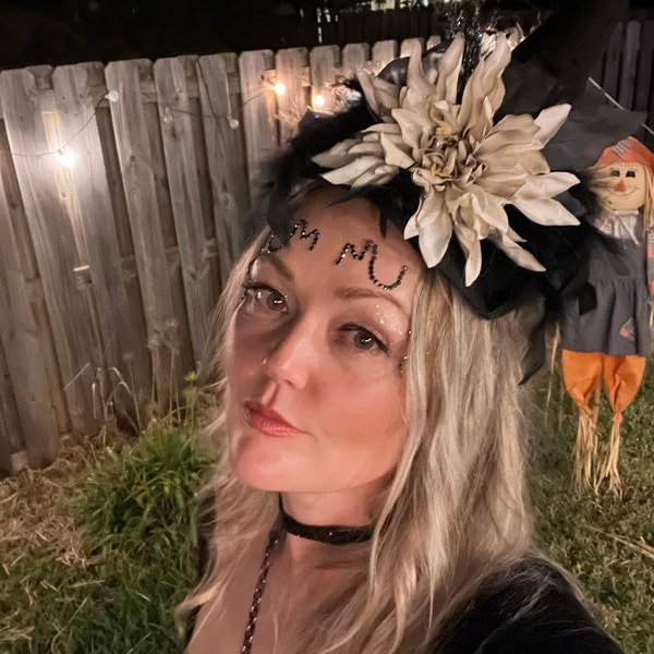 Black/white/ghost/fascinator/headband/headpiece/elegant/costume/party ...