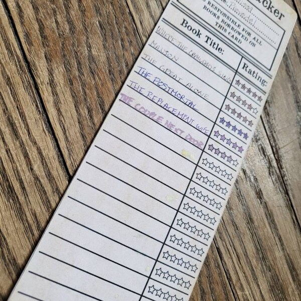 Library Book Card Book Mark Tracker, Star Rating, Vintage Look, Thick ...
