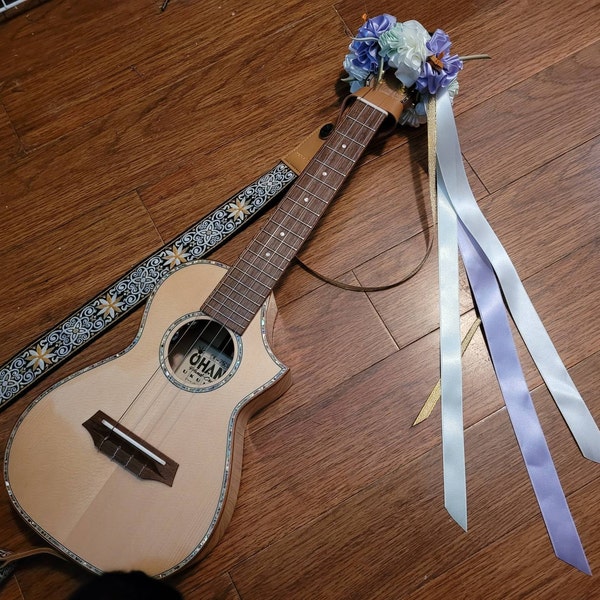 Ukulele Lei / Rainbow Hibiscus / Ukulele Gift / Ribbon Lei / Hawaiian ...
