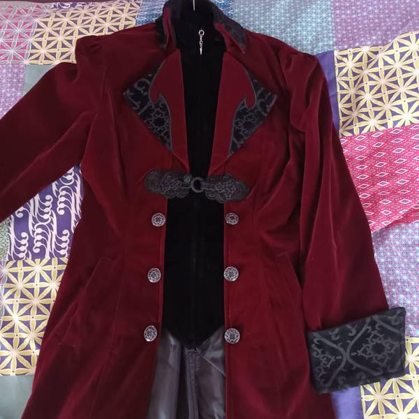 Gothic Victorian Vampire Steampunk Velvet Red Tailed Jacket Coat Plus ...
