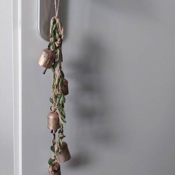 Bells on String, Rustic Windchime, Ceramic Beaded Pendant, Vintage Cow ...