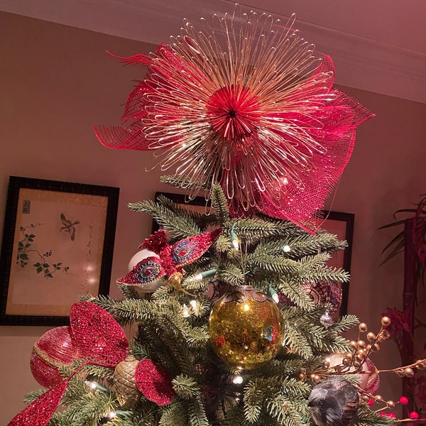 Elegant Tree Topper Star Silver and Black Bow Tree Topper Lightweight ...