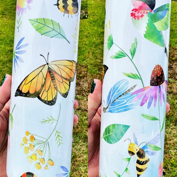 Watercolor Pollinators Clipart: Garden Insects & Flowers (digital ...