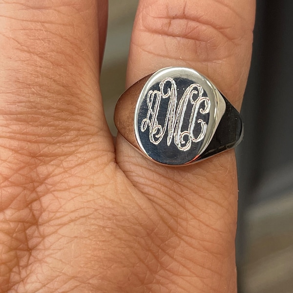 925 Sterling Silver Mens Signet Monogram Ring - Etsy