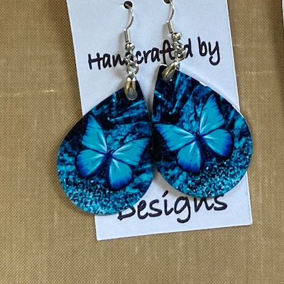 Blue Butterfly Earring, Sublimation Earring Designs Template, Earring ...