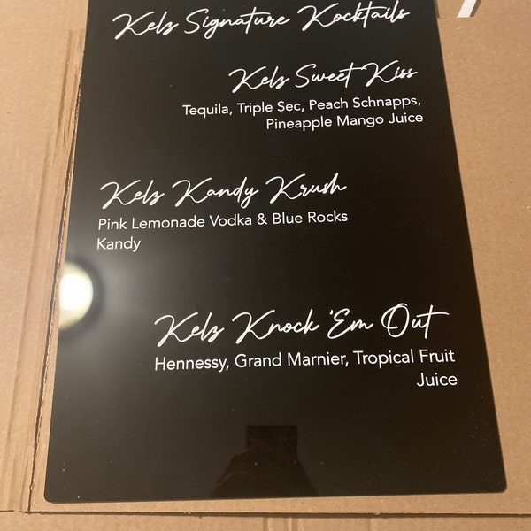Black Acrylic Drink Menu Sign (W-106) - Back40life - Etsy