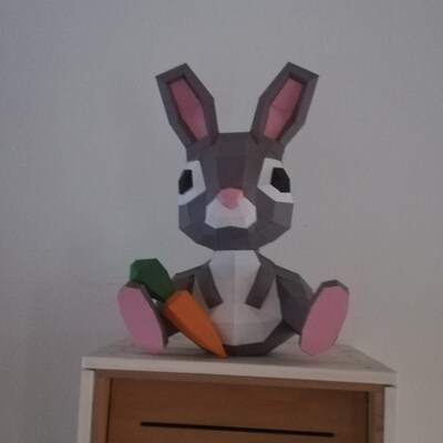 Bunny Papercraft 3D DIY Low Poly Paper Crafts Easter Rabbit Decor Model ...