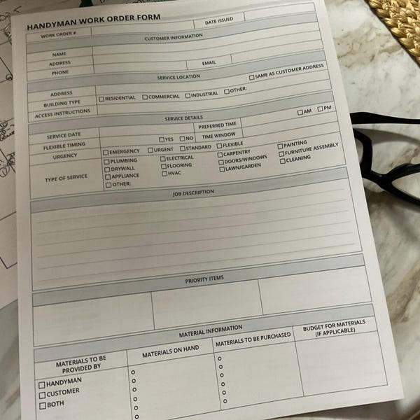 Service Work Order Log Form - Etsy