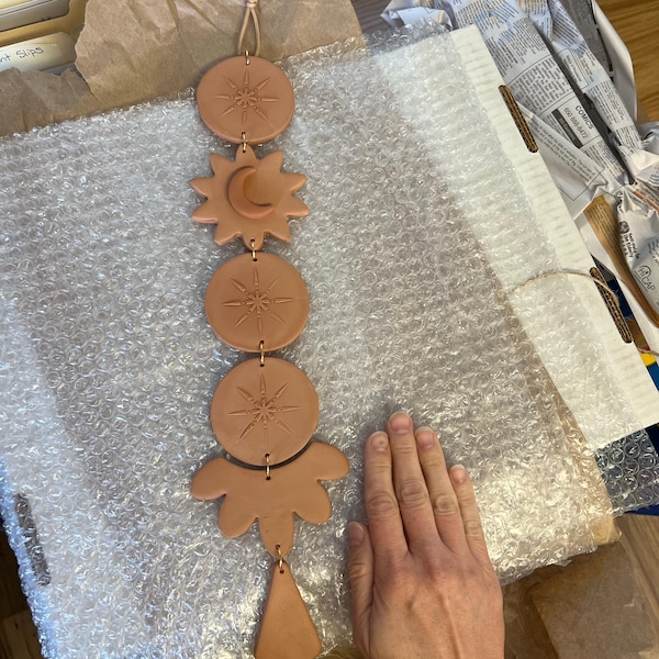 Crescent Moon Clay Small Sun Catcher | Celestial Wall Hanging With ...