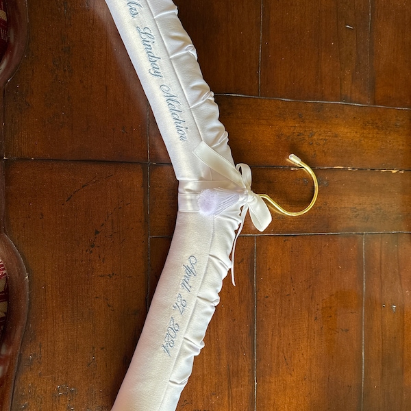 Personalized Bridal Hanger, Satin Wedding Dress Hanger, Embroidered ...