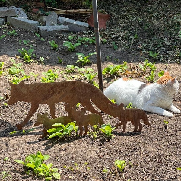 Rusty Metal Family of Foxes - Garden Ornaments - Art - Fox Gift - Steel ...