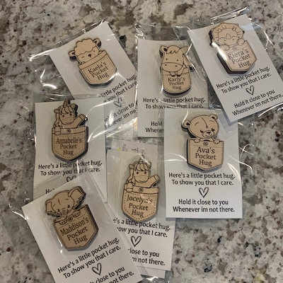 Animal Pocket Hug, Back to School, Animal Wooden Pocket Hug, Token ...
