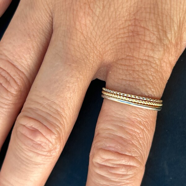 Thin Stacking Rings Set of 3: Midi Ring, Twist Ring, Lined Ring Notched ...