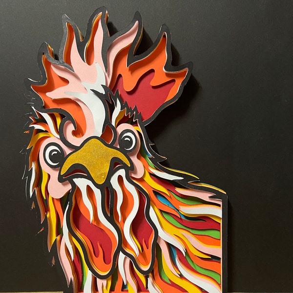Peeking Rooster 3D Layered SVG for Cardstock/ Colorful Chicken ...