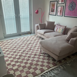 Checkered Rug Dark Beige, Moroccan Handmade Checker Rugs Runner ...