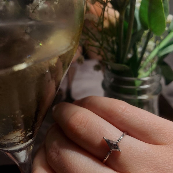 Diamond Alternative Engagement Ring, Rose Gold Split Shank Ring, Gray ...