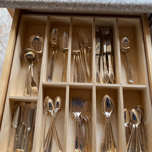 13 to 15 Inches Wide Drawer Insert, Custom Drawer Organizer, Wood ...