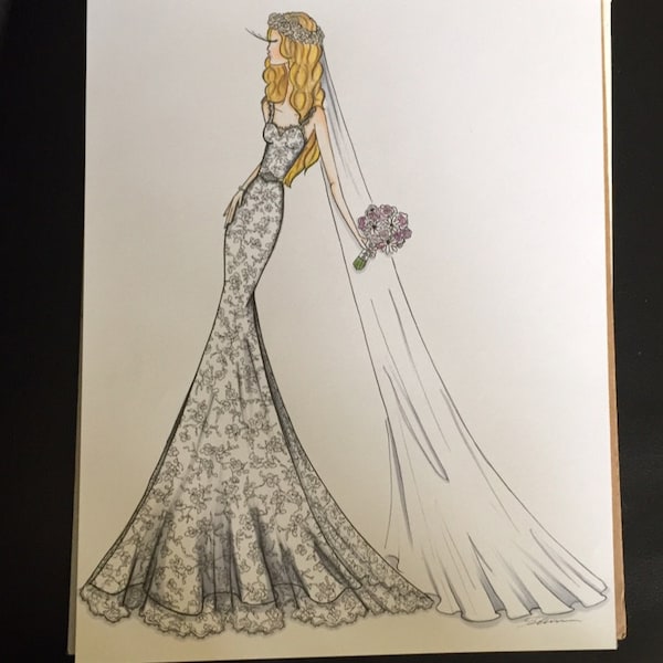 Custom Bride Illustration - Dress Drawing - Wedding Memento - Bridal ...