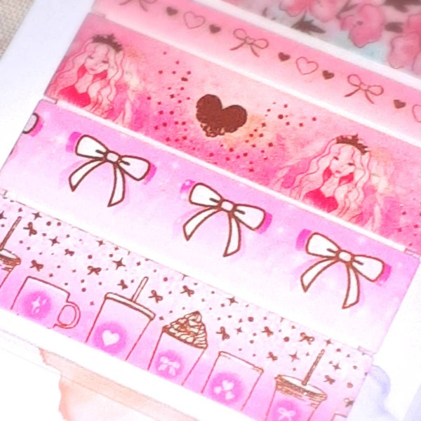 Pink Hearts & Bows | 5mm Washi Sample | Pink Washi Tape Pastel Washi ...