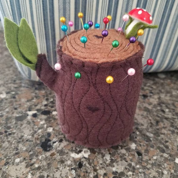 Felt Tree Stump Pincushion With Mushroom Pin – Woodland Sewing ...