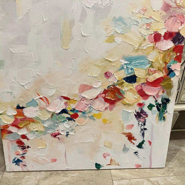 Large Tall Vertical Colorful Abstract Painting, Modern Multicolor Knife ...