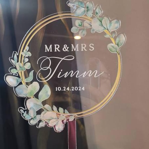 Unique Cake Topper for Wedding Eucalyptus, Rustic Acrylic Cake Topper ...