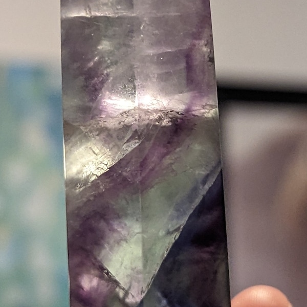 Rainbow Fluorite Crystal Tower Point - Raw Fluorite Gemstone Point ...