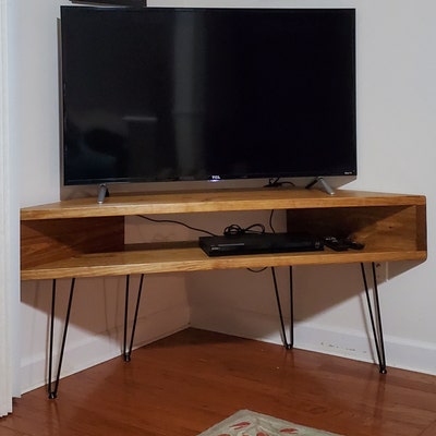 Corner Tv Console Table , Wood and Hairpin Legs - Etsy
