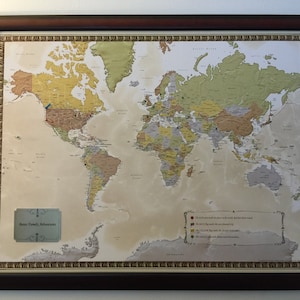 Personalized Framed World Travel Map With Pins Push Pin Travel Map ...