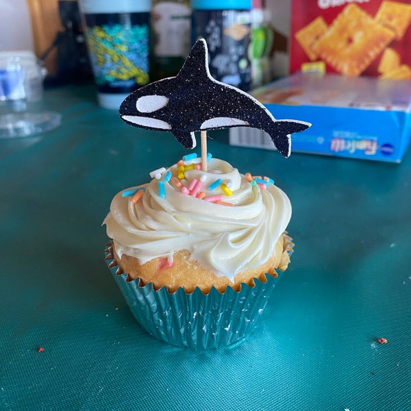 Orca Cupcake Toppers Black Glitter Whale Cupcake Toppers Killer Whale ...