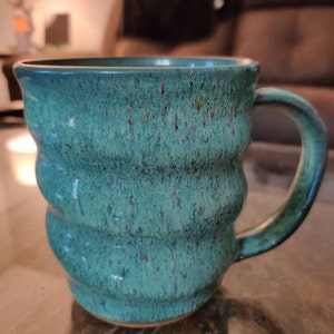 Hand Carved Mug With Blue Rutile Glaze - Etsy