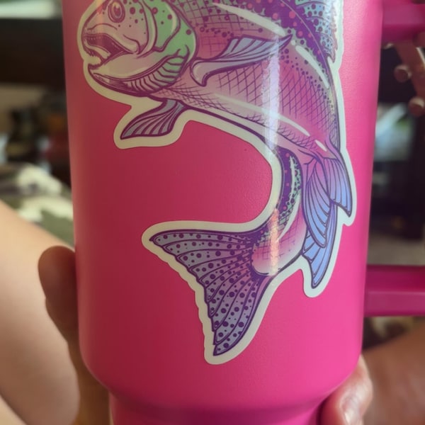 7" Redfish Red Fish Sticker Vinyl Fishing Drum Cup Laptop Boat Car ...