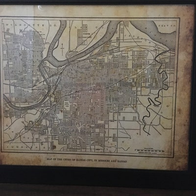 Kansas City Map Street Map Vintage Sepia Grunge Print Poster - Etsy