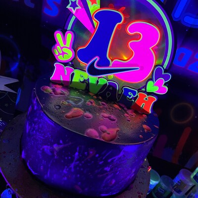 Neon Theme Cake Topper Personalized Cake Topper Glow in the Dark Theme ...
