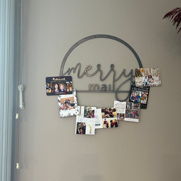 Merry Mail Christmas Card Display - Script Font - Etsy