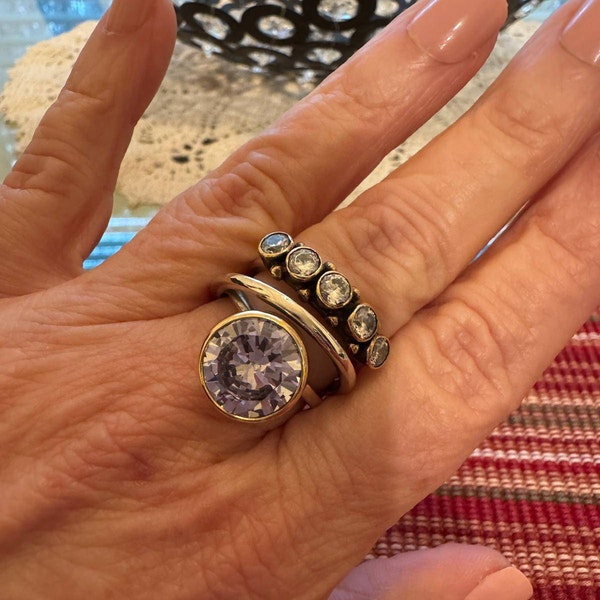 Cubic Zircon Silver Ring, Solitaire CZ Silver Ring, Five Stone Zircone ...