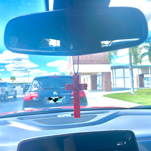 Glitter Cross, Rearview Mirror Charm, Cross Charm, Cross Car Charm ...