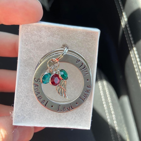 Mothers Day Personalized Keychain, Hand Stamped Key Ring, Birthstones ...