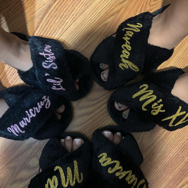 Custom Fluffy Slippers,custom Bride Slippers,fluffy Bridesmaid Slippers ...