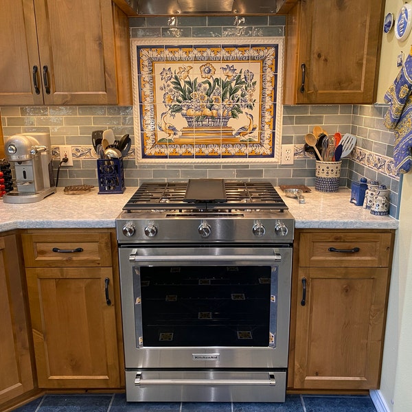 Flower Vase Traditional Portuguese Blue Kitchen Backsplash Tile Mural ...