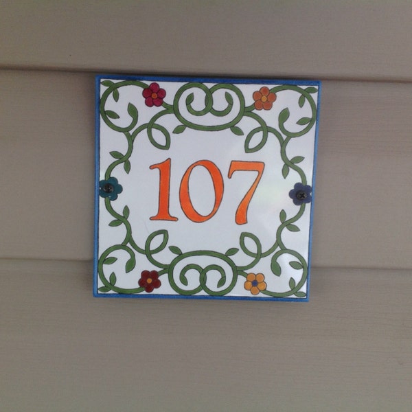 Address Plaque, Address Numbers Sign, Painted Ceramic Tiles, Ceramic ...