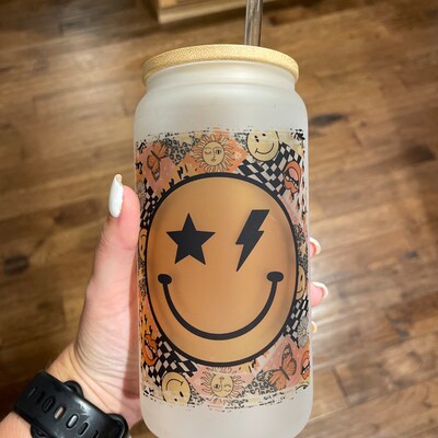 Preppy Decor, Retro Glass Can, Iced Coffee Glass, Gifts for Women ...