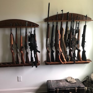 Gun Rack 8-Gun Solid Oak Wall Display for Rifles and Shotguns | Etsy